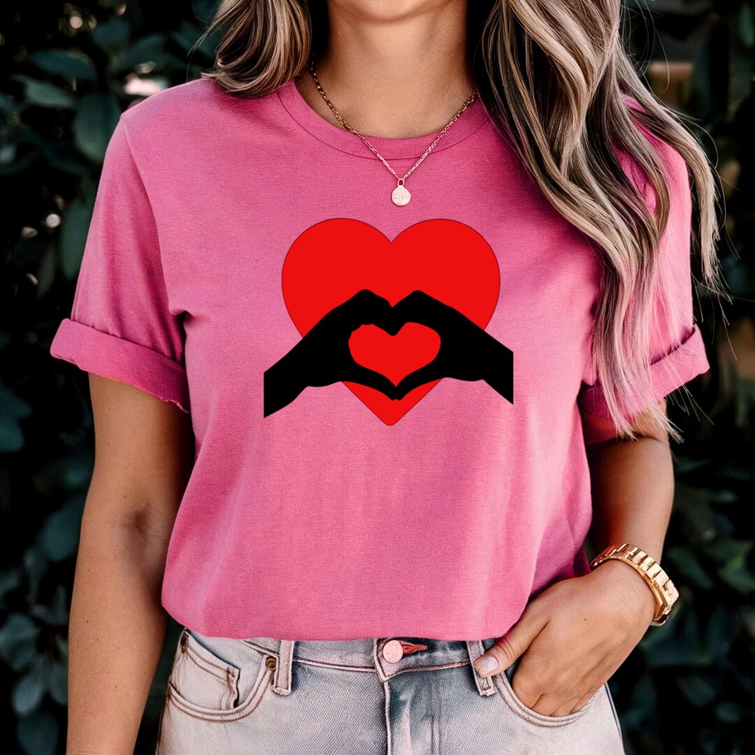 Heart Hand Gesture T-shirt With Red Heart Design, Valentine's Day ...
