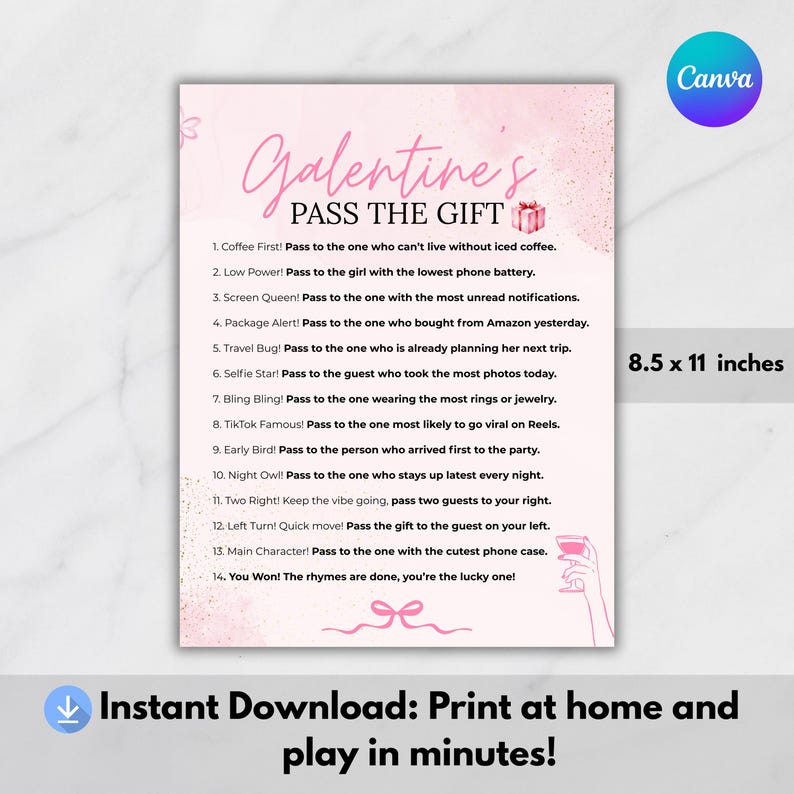Editable Pass the Gift Game, Modern Party Rhymes (printable PDF) - Etsy