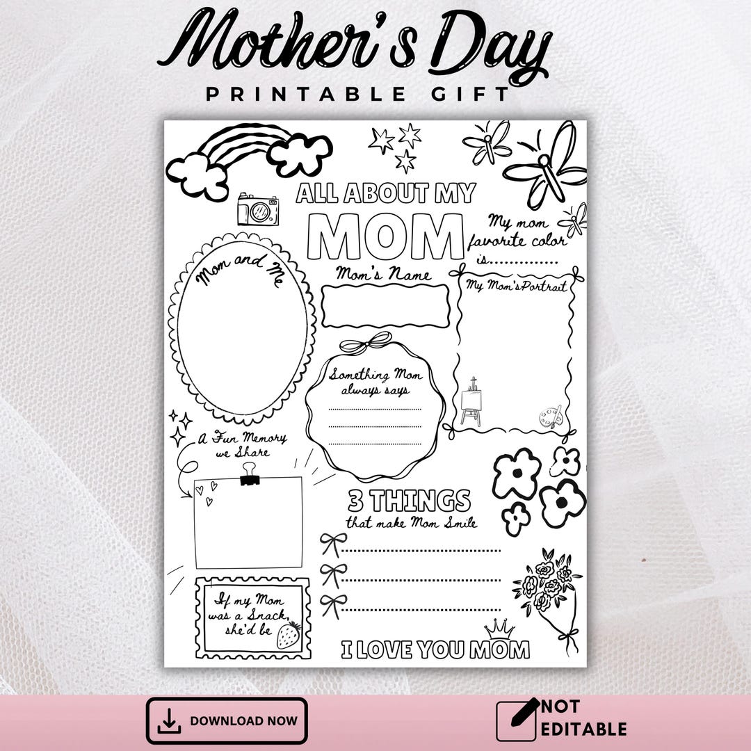 All About Mom Coloring Page, Mother's Day Kids Activity (digital ...