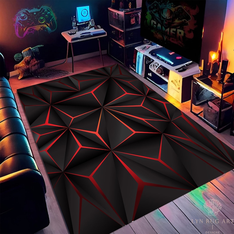 3D Gaming Room Rug, E-sport Rug, Colorful Rug, Purple Rug, Gamer Rug ...
