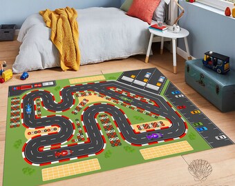Race Track, Racing Car Rug, Race Track Rug Play Rug, Kids Play Mat ...