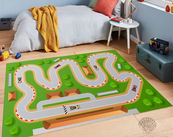 Race Track, Racing Car Rug, Race Track Rug Play Rug, Kids Play Mat ...