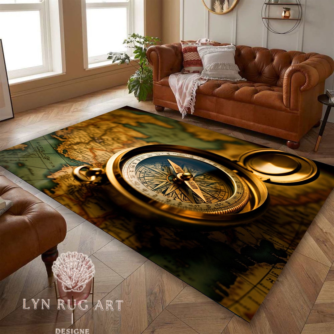 Compass Rug, Round Compass Rug, Medallion Rug, Round Decor Rug, Gift ...