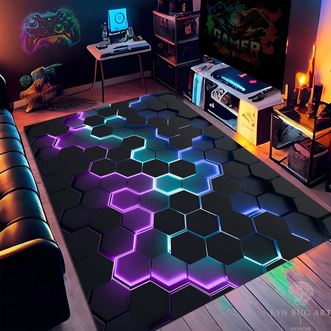 Gaming Room Rug, E-sport Rug, Colorful Rug, Gamer Rug, Purple Rug, Boys ...