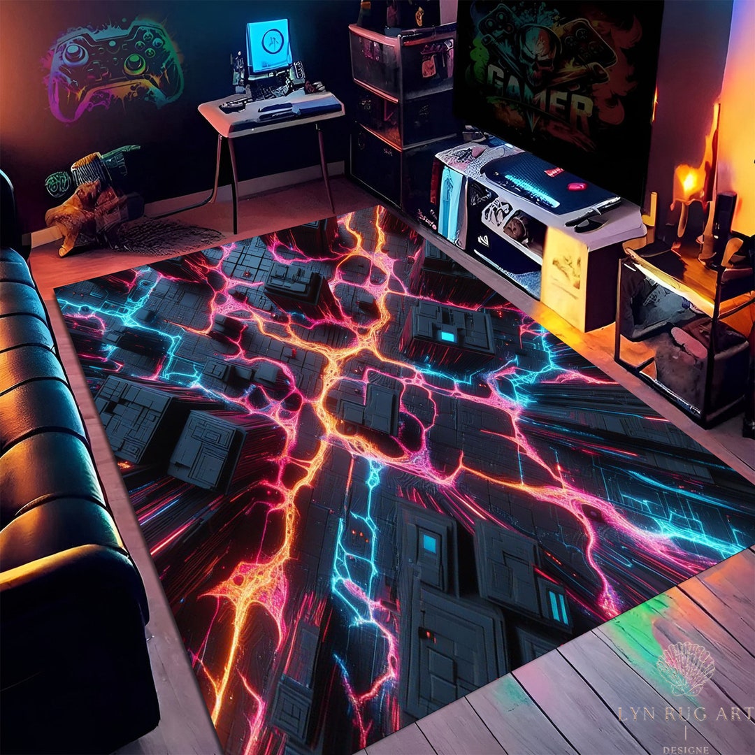 Neon Look Rug,gaming Room Rug, E-sport Rug, Colorful Rug,lava Rug, Neon ...