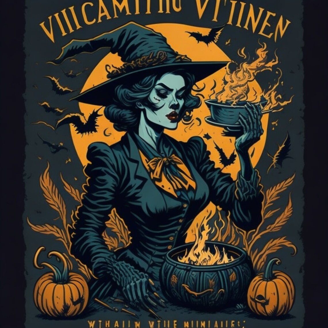 Halloween Poster Featuring a Classic Witch Stirring a Cauldron - Etsy