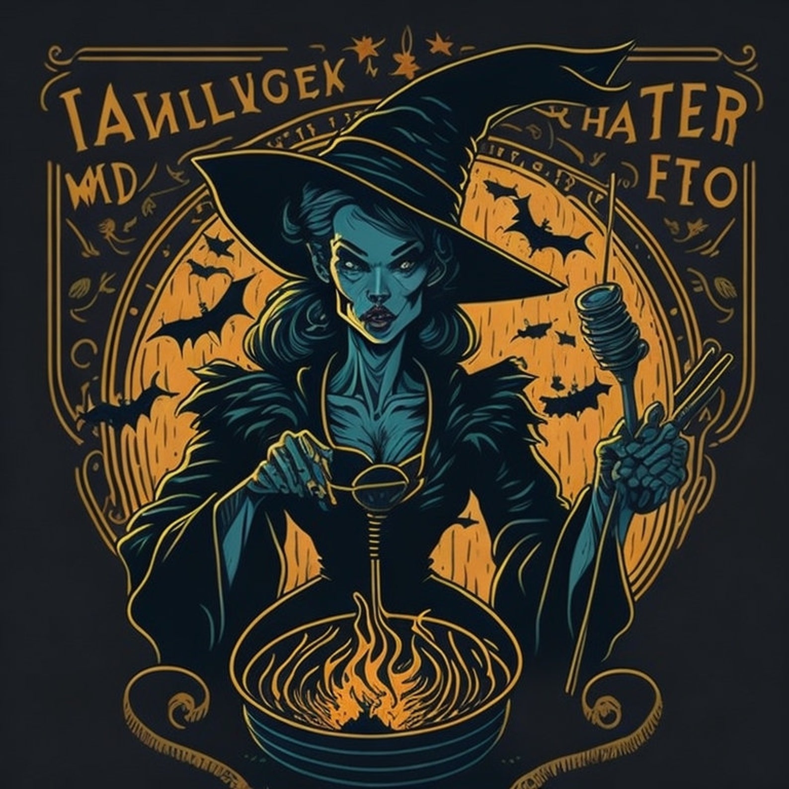 Halloween Poster Featuring a Classic Witch Stirring a Cauldron - Etsy