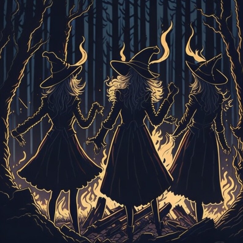 Vintage Witches Dancing Around Bonfire Art Print - Etsy