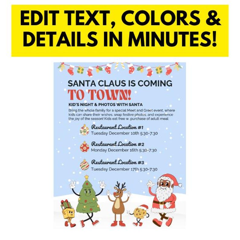 Santa Claus Event Flyer Template, Kid's Night Restaurant Ad (digital ...