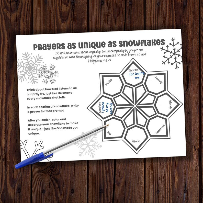 Bible Snowflake Activity Printable Template Winter Prayer Guide ...