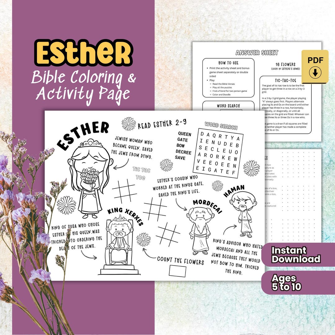 Kid Activities Printable Bible Coloring Page Queen Esther Activity ...