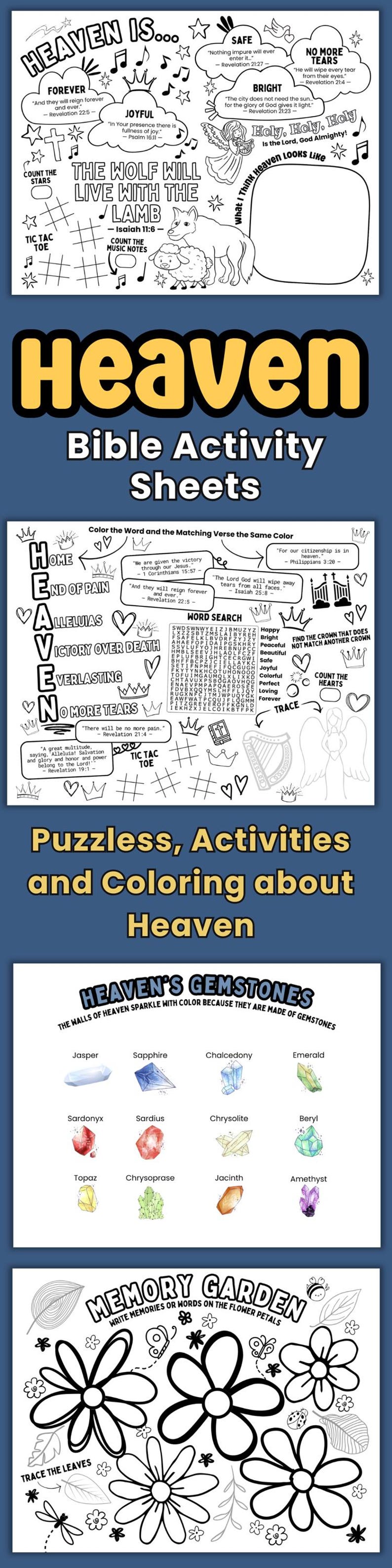 Heaven Kids Activities Sunday School Printable Worksheet for Kid Bible ...