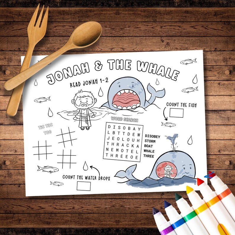 Bible Activity Page Coloring Printable Jonah Whale Story Sunday School ...