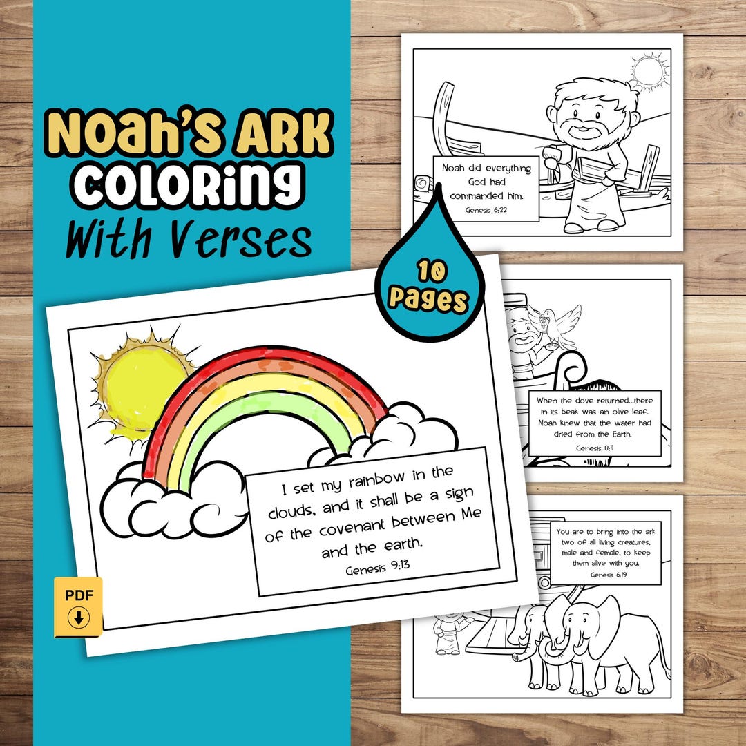 Kids Bible Coloring Book Noah Ark Bible Story Sunday School Flood ...