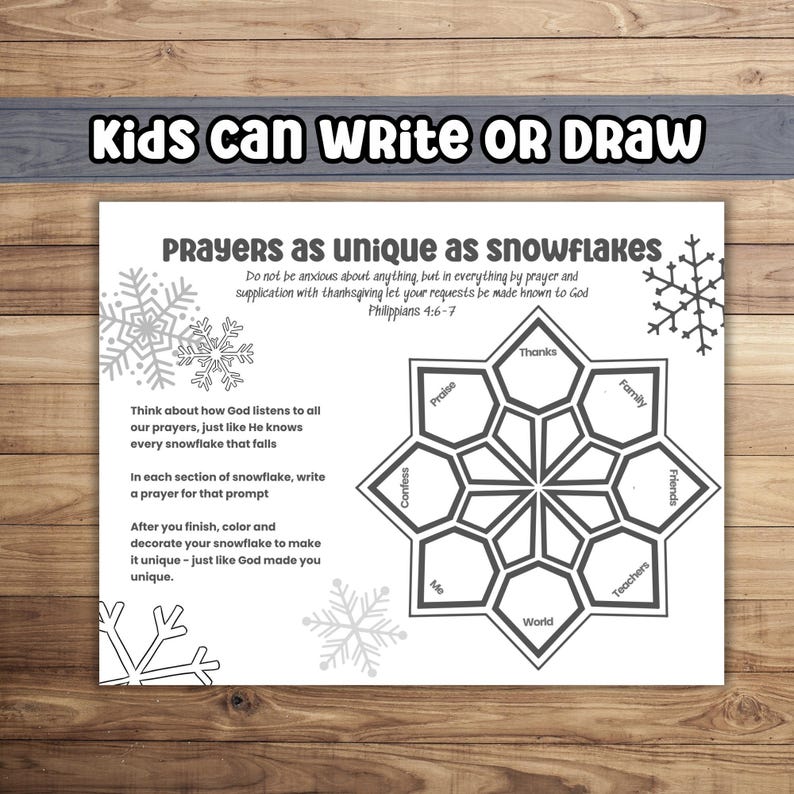 Bible Snowflake Activity Printable Template Winter Prayer Guide ...