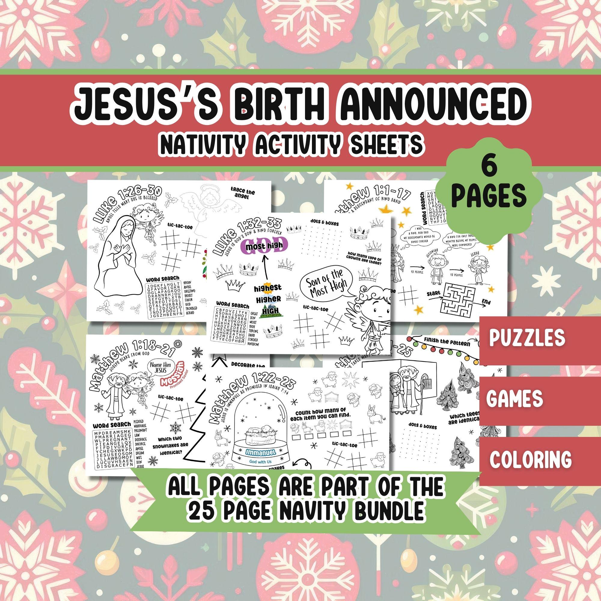 Nativity Kids Activity Jesus Birth Announced Activity for Kids ...