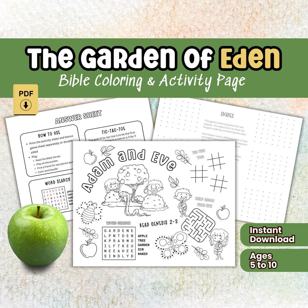 Bible Coloring Printable Garden Eden Activity Page Study Christian ...