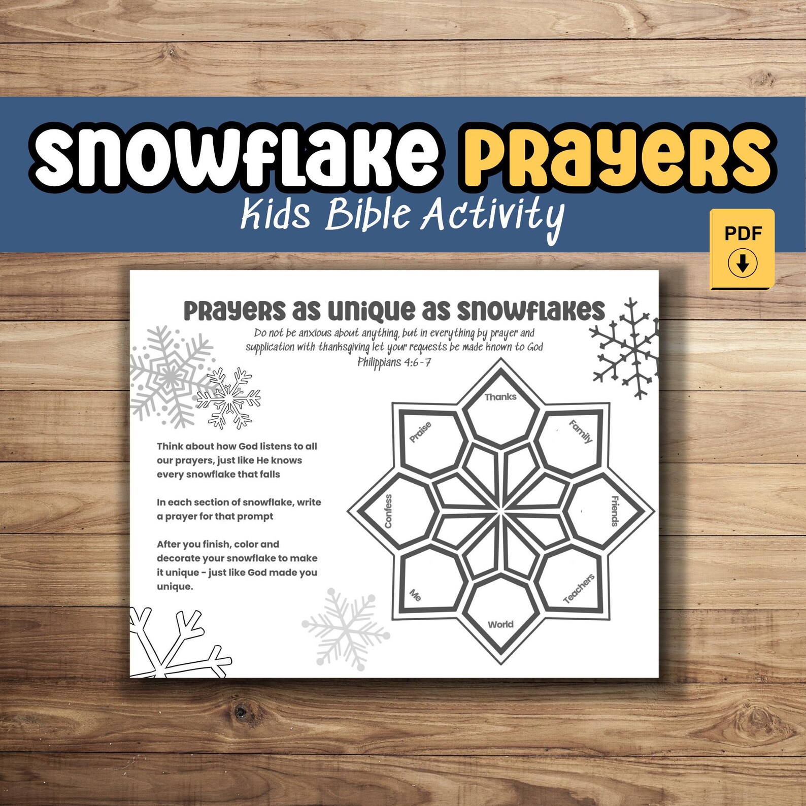 Bible Snowflake Activity Printable Template Winter Prayer Guide ...