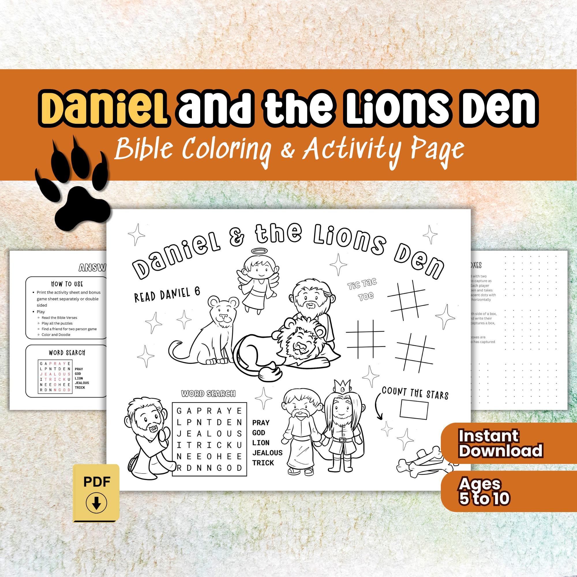 Kid Activities Printable Bible Coloring Page Daniel and the Lions Den ...
