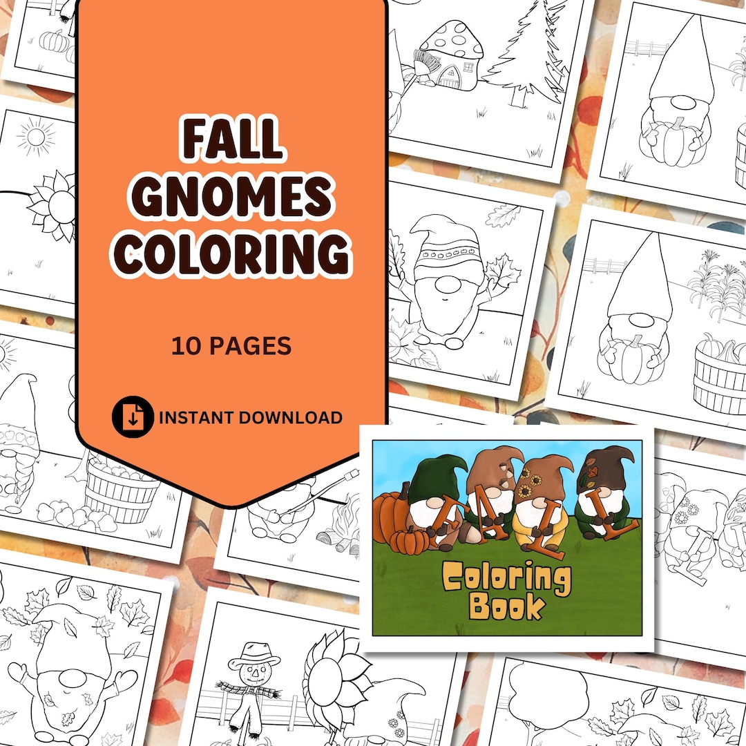 Fall Gnome Coloring Book for Kids Fall Coloring Fun Gnomes With Leaves ...
