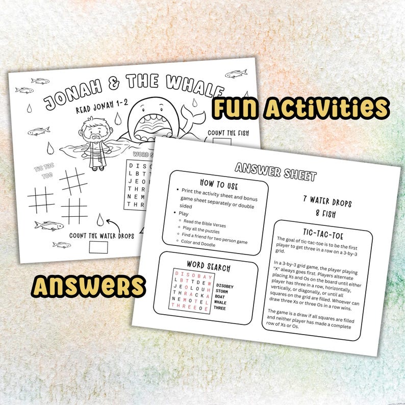 Bible Activity Page Coloring Printable Jonah Whale Story Sunday School ...