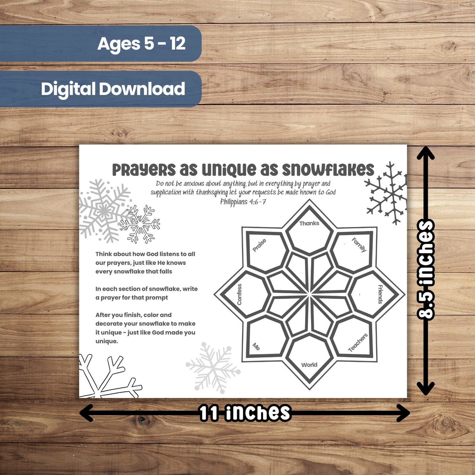 Bible Snowflake Activity Printable Template Winter Prayer Guide ...