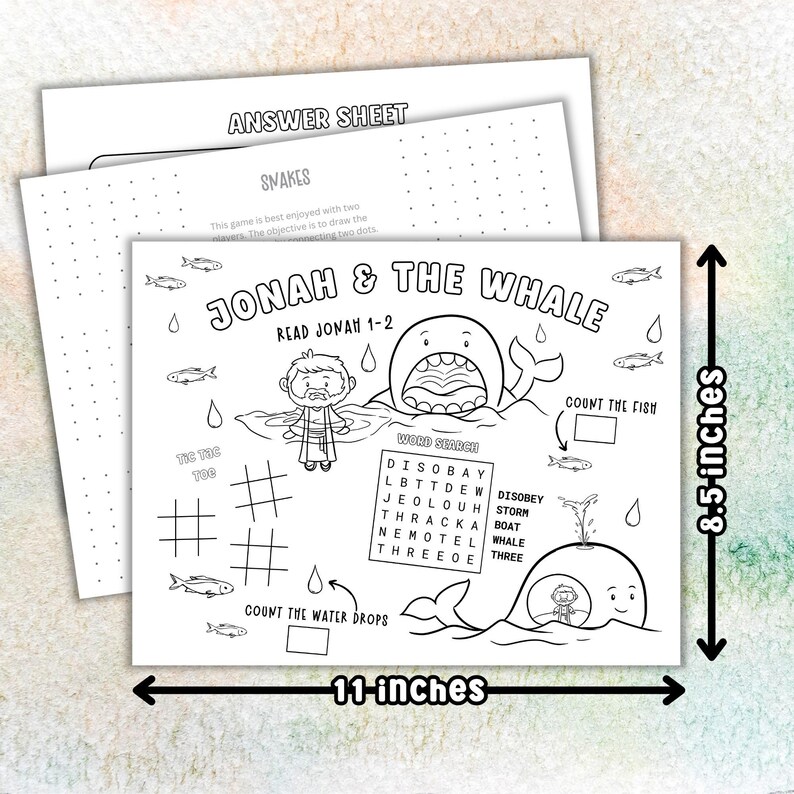 Bible Activity Page Coloring Printable Jonah Whale Story Sunday School ...
