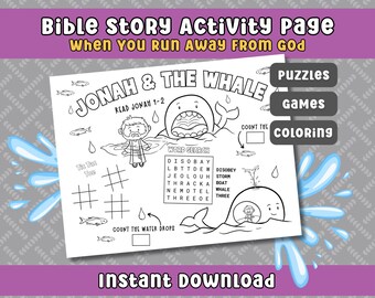 Jonah and the Whale Kids Printable Activity Sheet, Bible Story Coloring ...