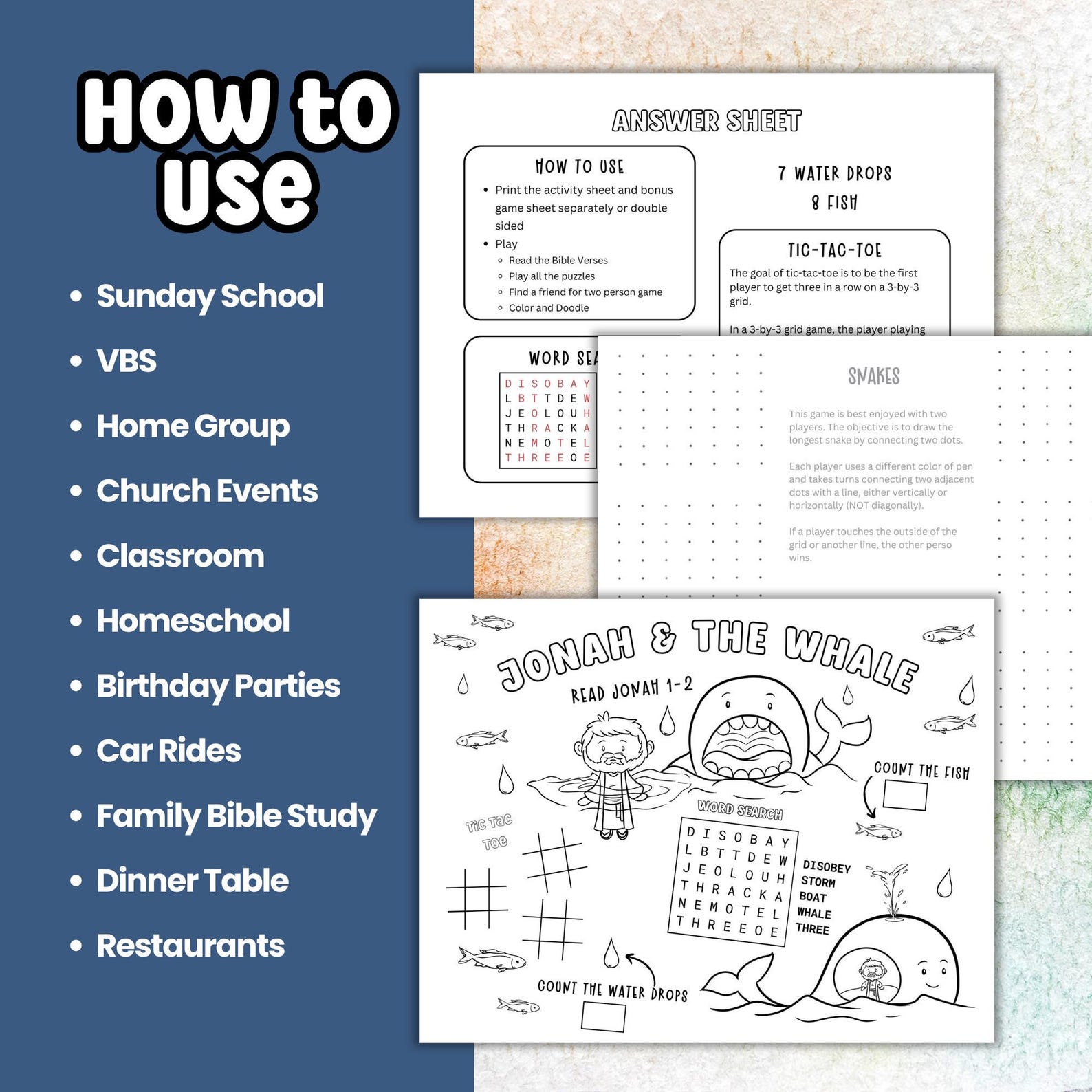 Bible Activity Page Coloring Printable Jonah Whale Story Sunday School ...