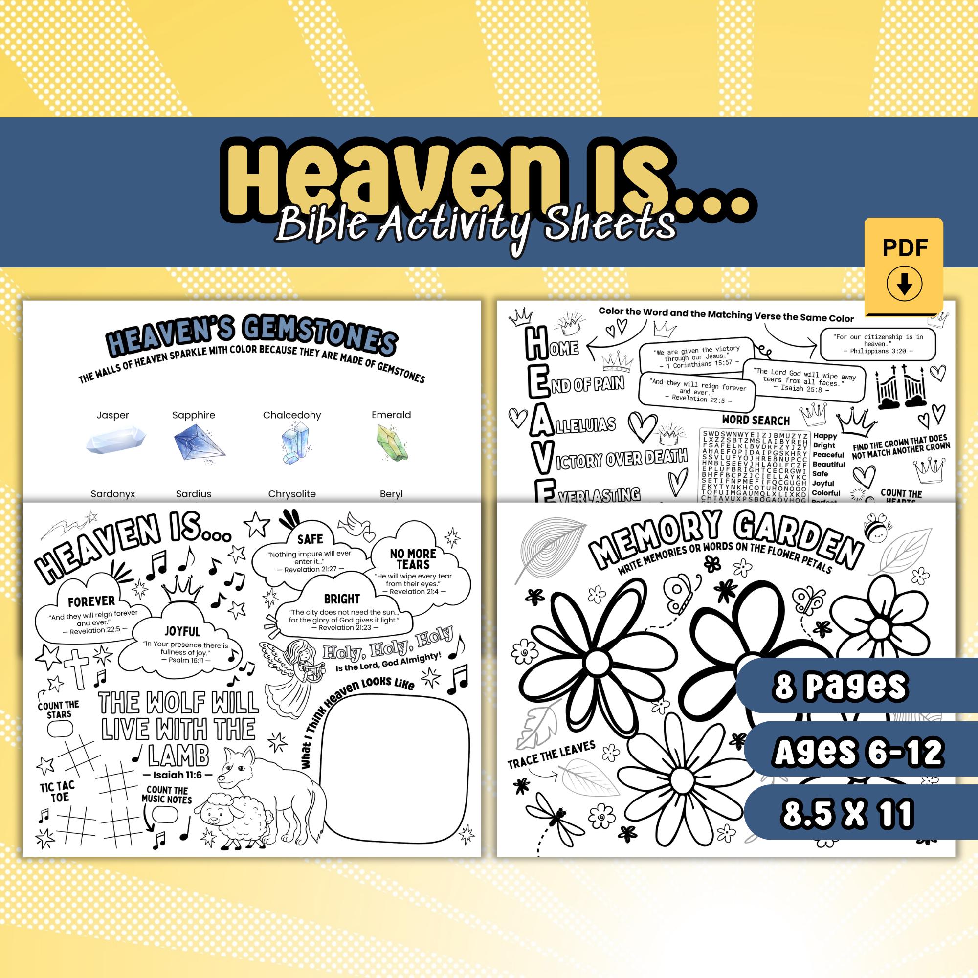 Heaven Kids Activities Sunday School Printable Worksheet for Kid Bible ...