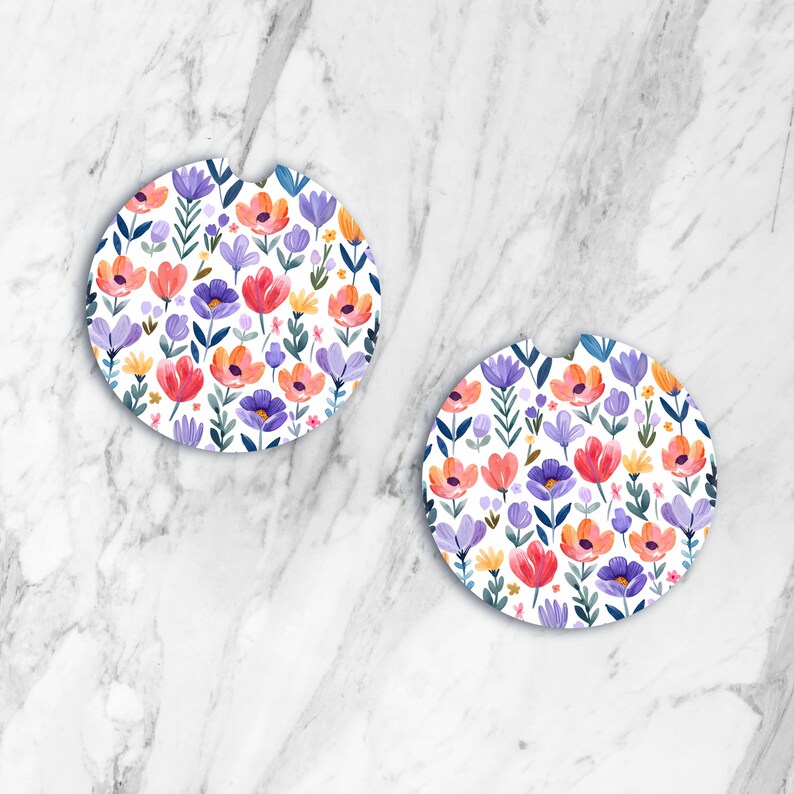 Purple, Red, Orange Floral Car Coasters - Etsy