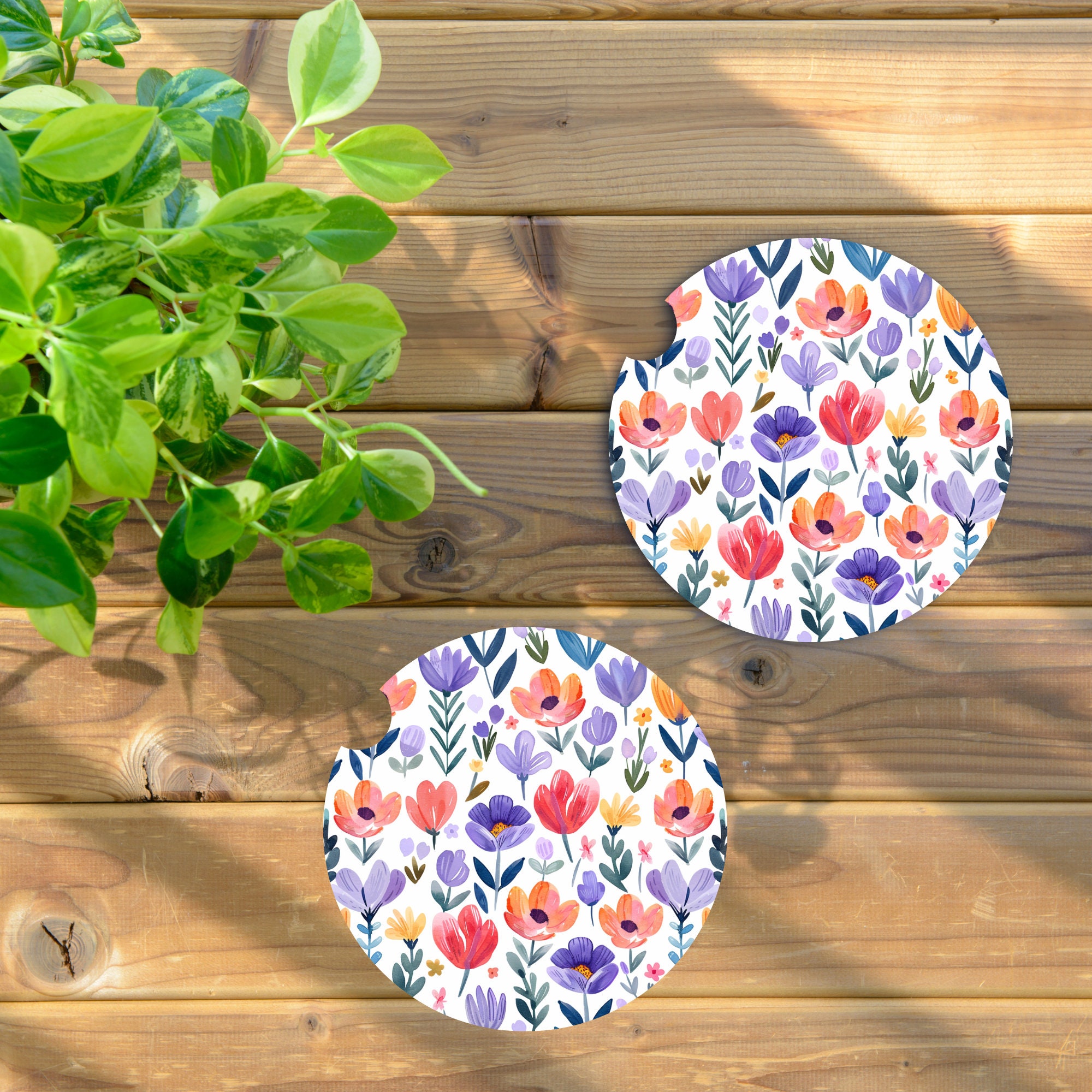 Purple, Red, Orange Floral Car Coasters - Etsy
