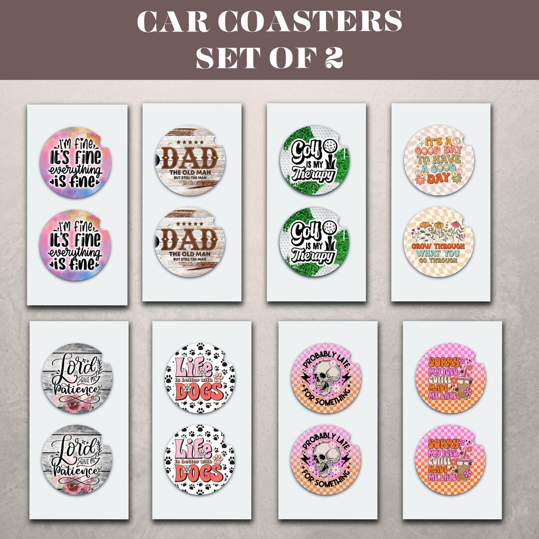 Car Coasters, Set of 2 Coasters, Cute Car Accessories, Cup Holder ...
