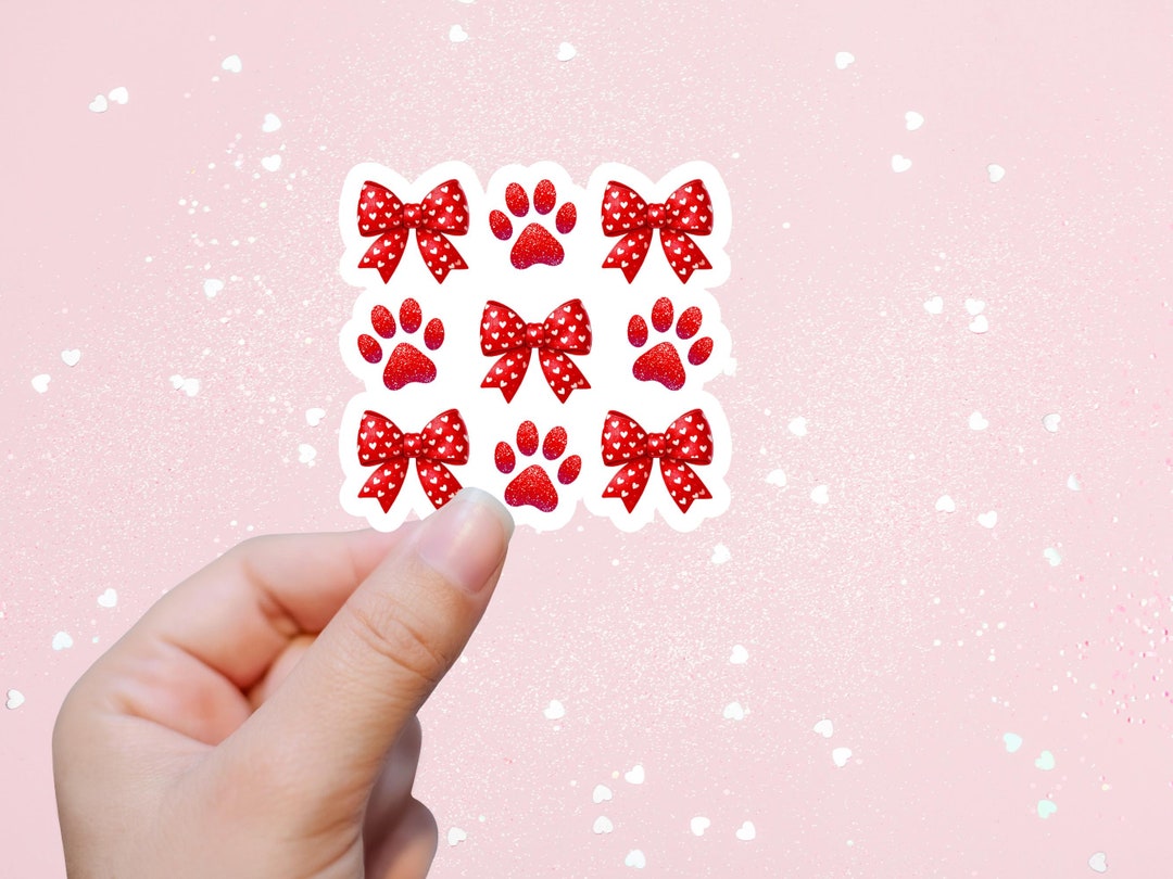 Dog Paw & Red Bow Valentine Sticker, Water Bottle Sticker, Tablet ...