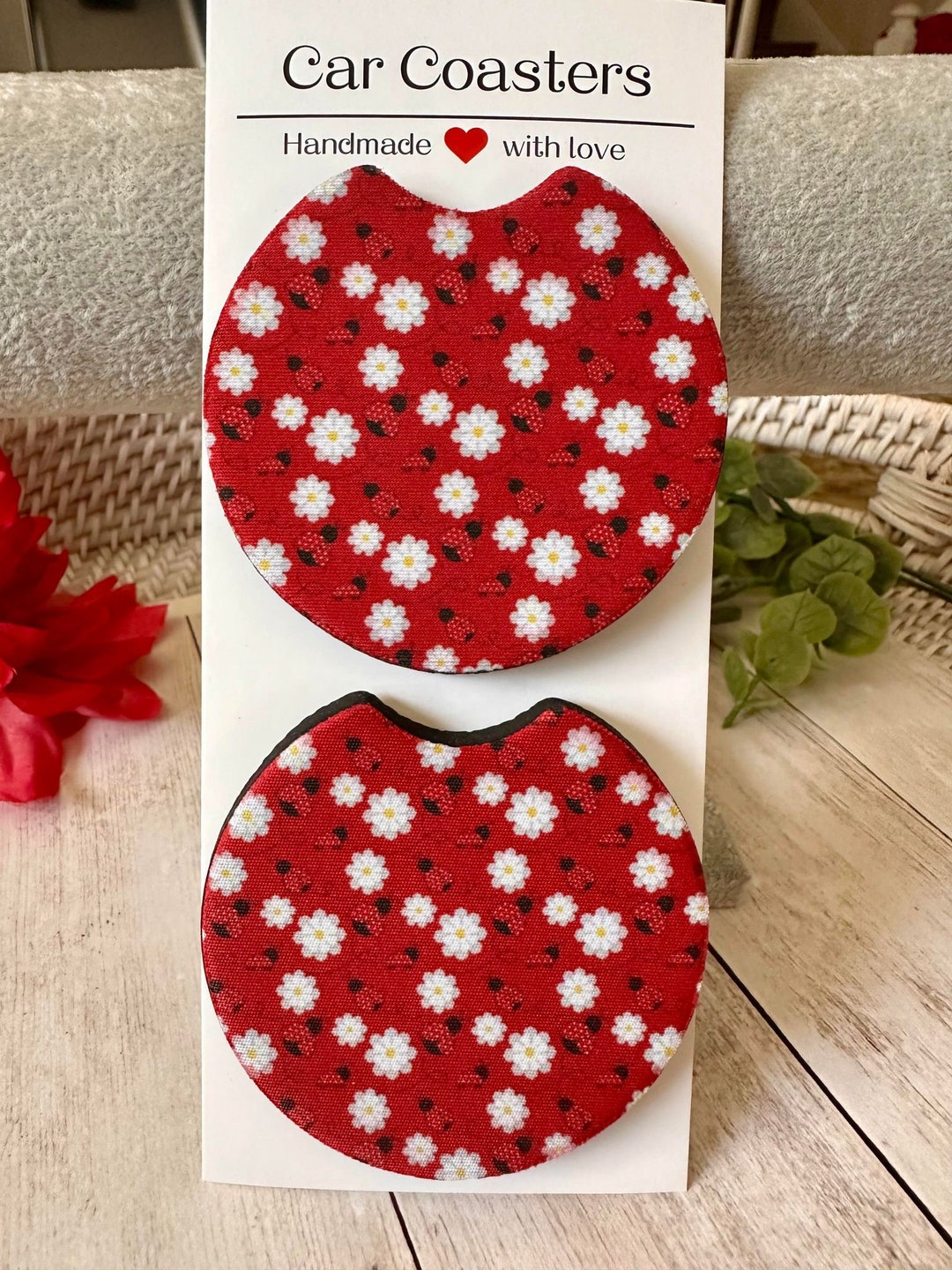 Red Ladybug Car Coaster Set: Neoprene Car Accessories - Etsy