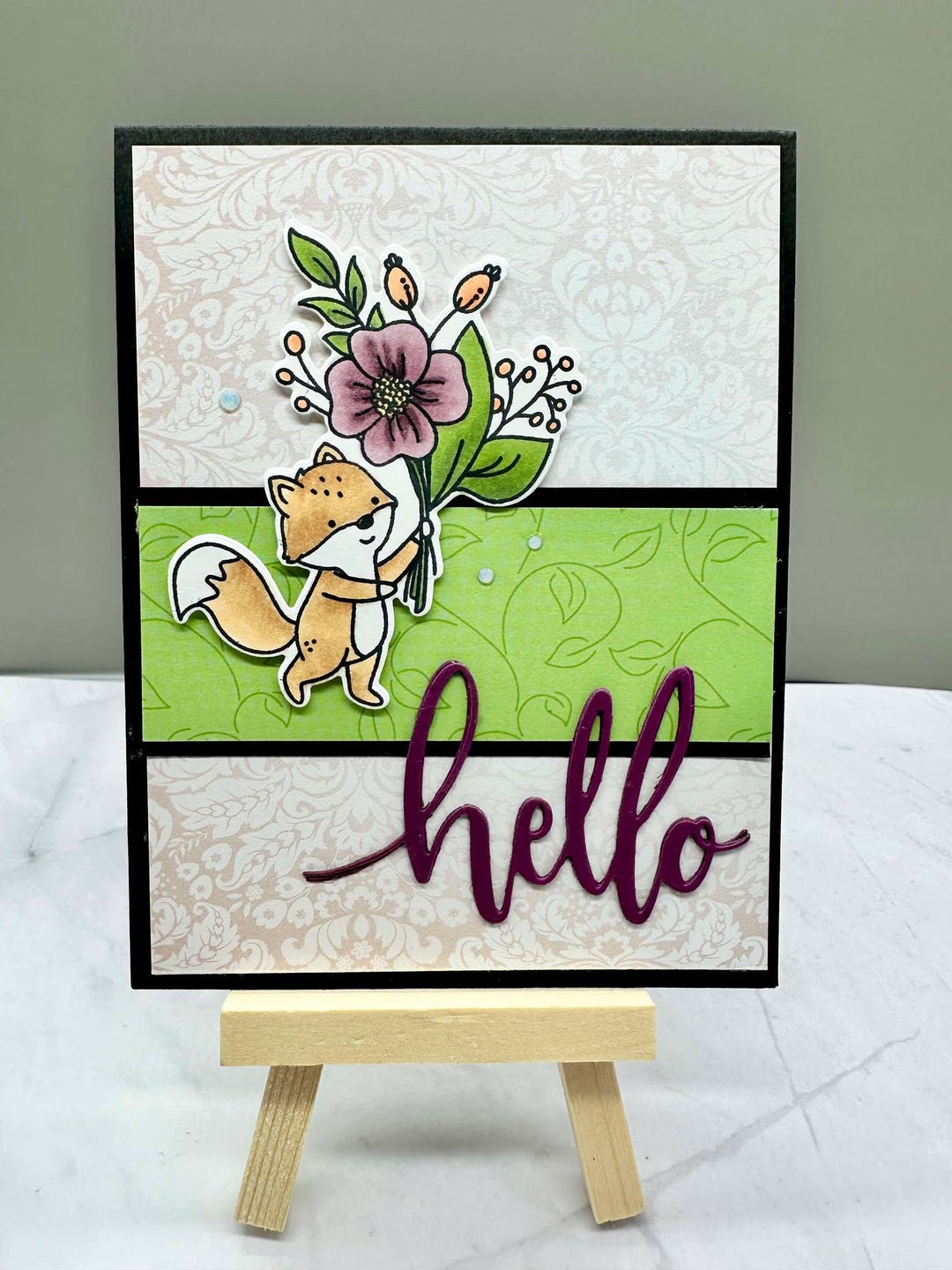 Cute Fox & Flower Bouquet Greeting Card, Handmade Card, Greeting Card ...