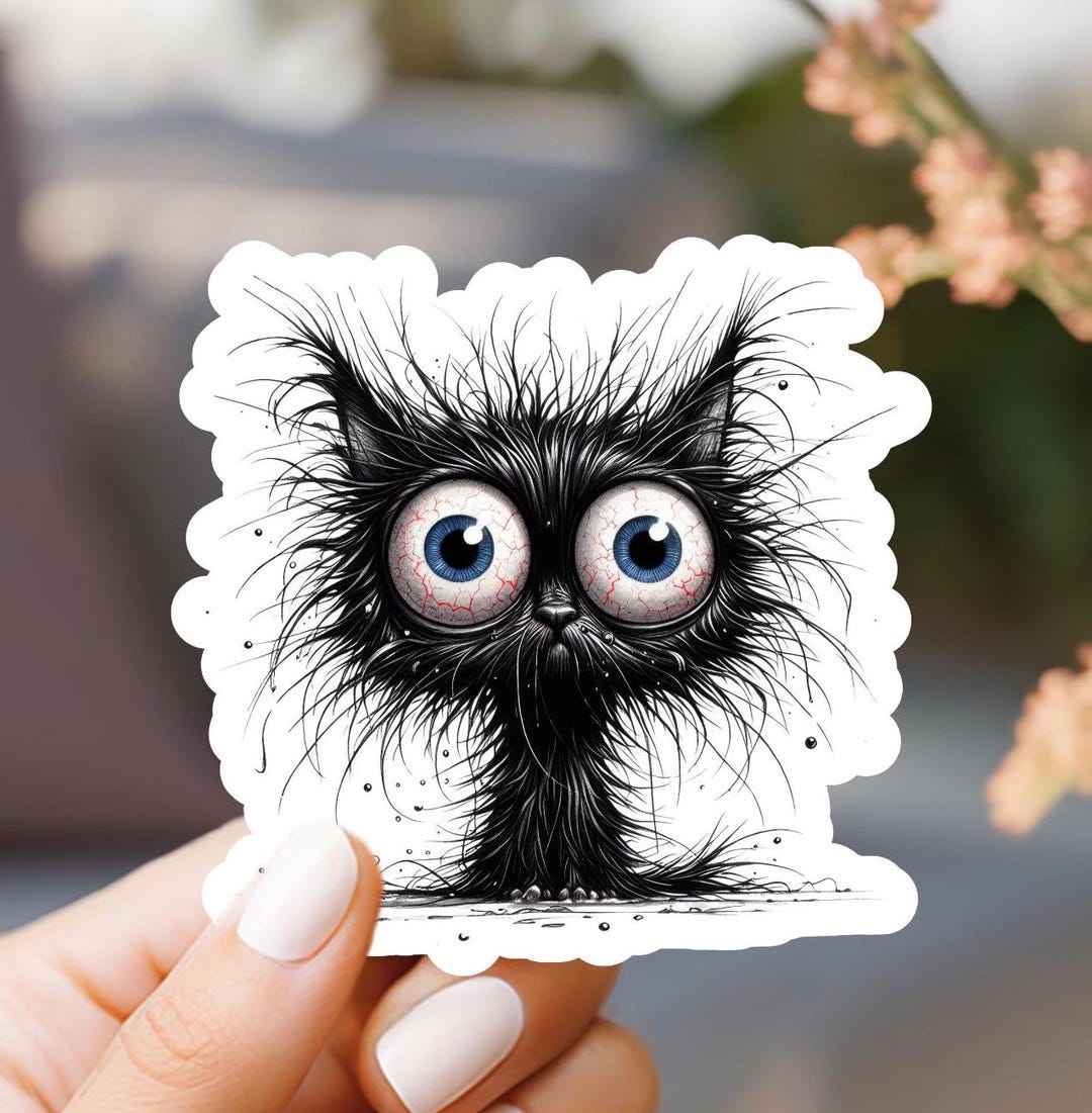 Frazzled Black Cat Sticker, Laptop Sticker, Kindle Sticker, Water ...