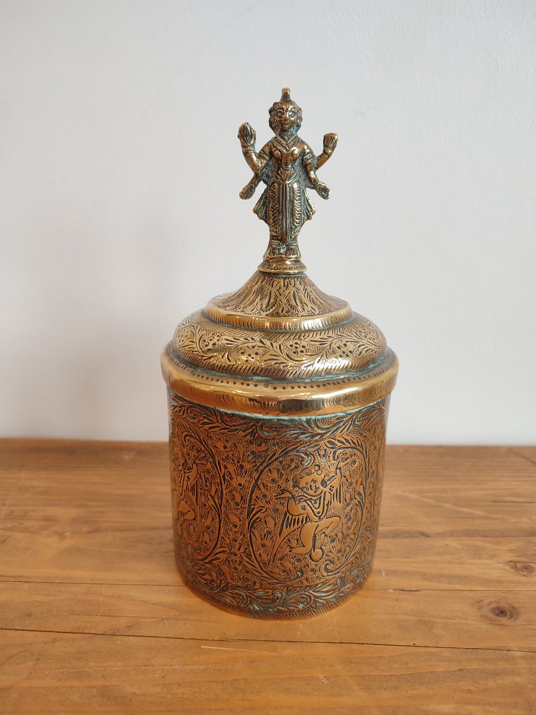 Decorative Brass Engraved Container 19th Century Antique Home Decor ...