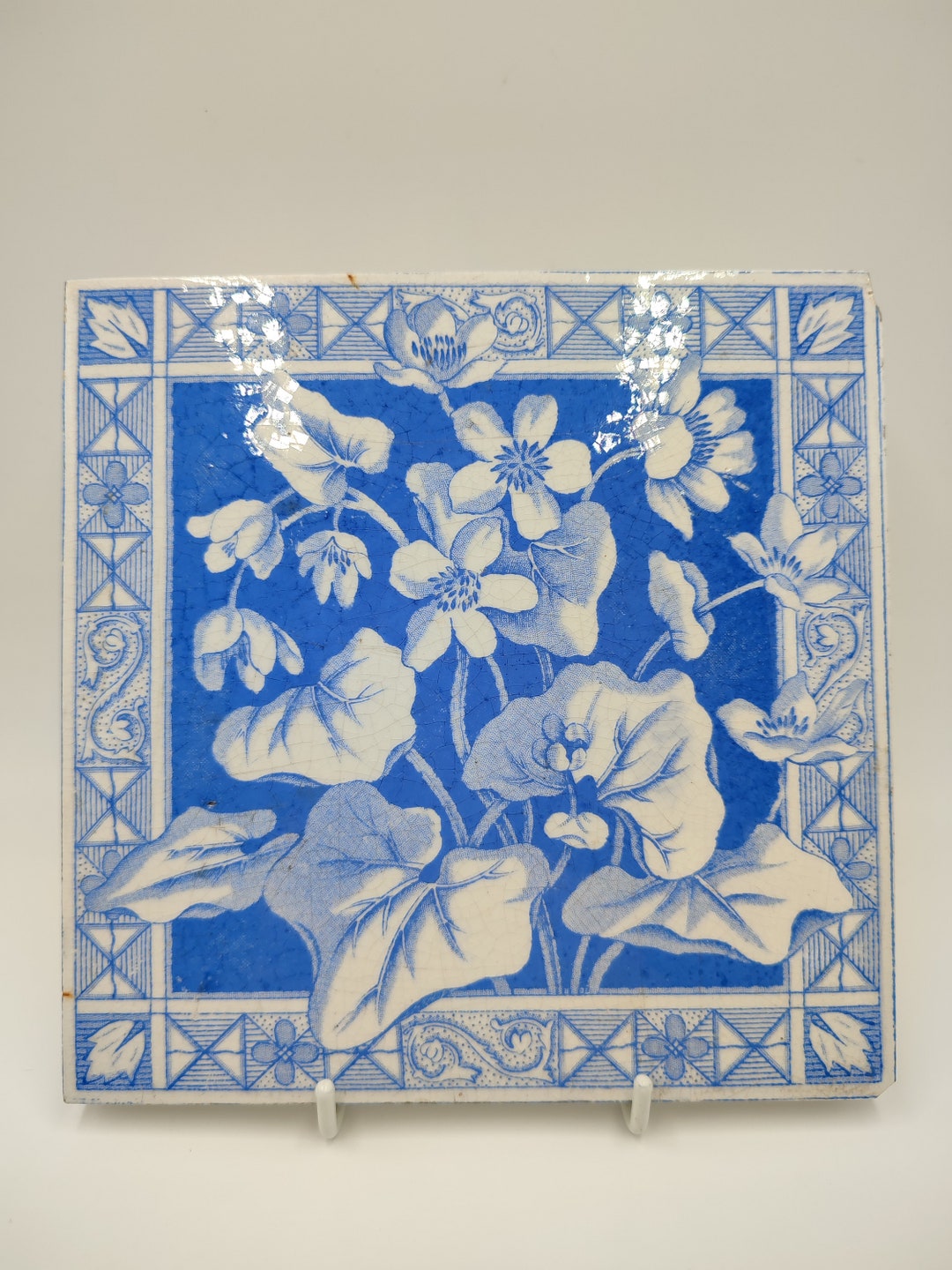 Antique Blue and White Tile, Floral Pattern 6 Inch Ceramic Tiles - Etsy