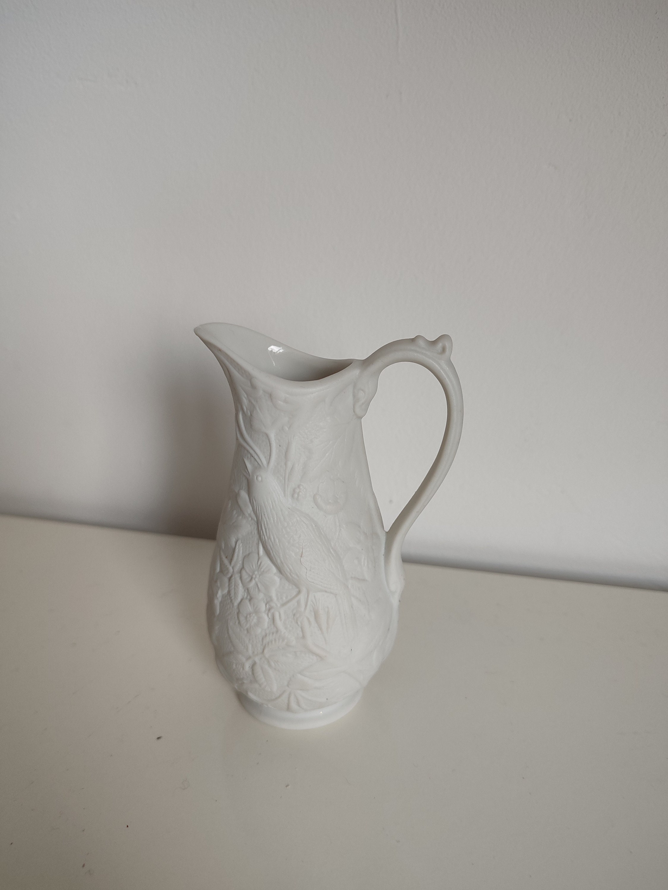 Portmeirion Parian Ware Bird and Floral Pattern Cream Jug White Small ...