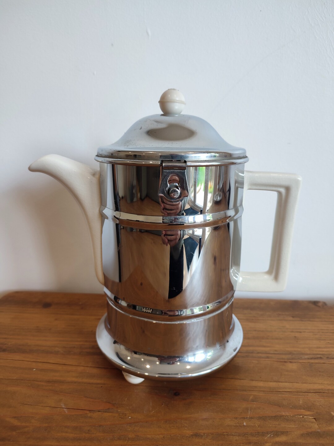 Iconic 1950s White Earthenware Insulated Coffee Pot, Chrome Casing ...