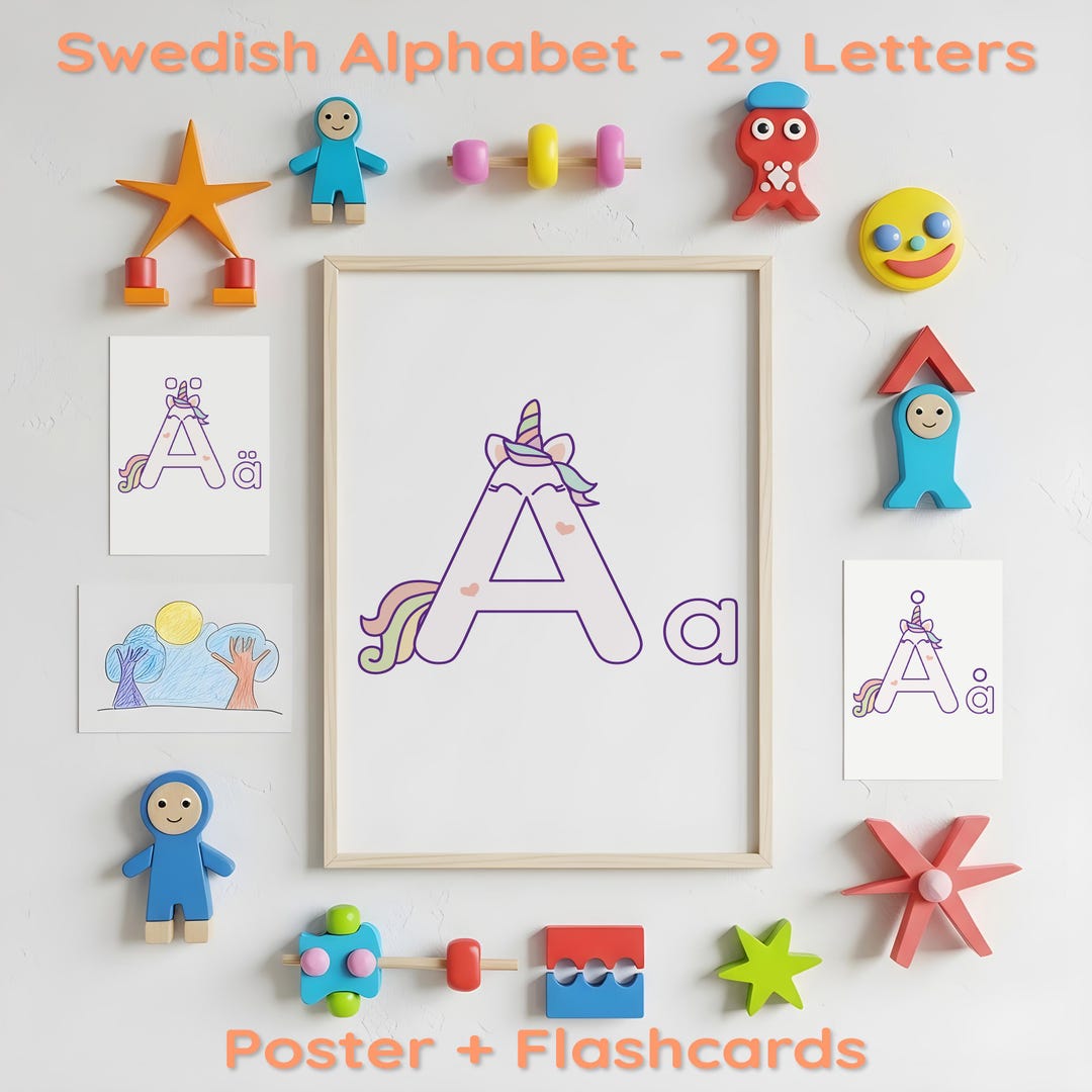 Swedish Unicorn Alphabet Poster & ABC Flashcards, Scandinavian ...