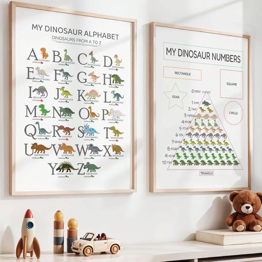 Dinosaur Alphabet Numbers Poster Set | Kids Nursery Decor (digital ...
