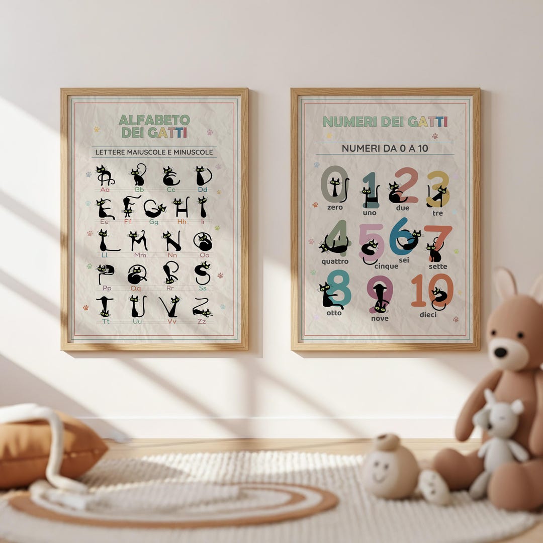 Black Cat Themed Italian Alphabet and Numbers Poster | Nursery and ...
