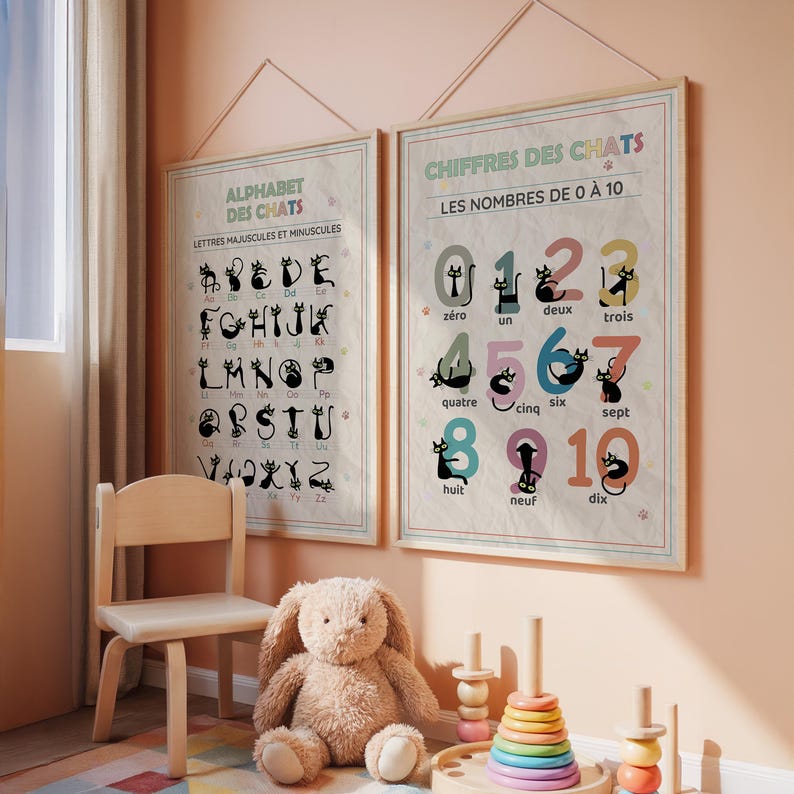French Black Cat Alphabet Number Posters | Montessori Classroom ...