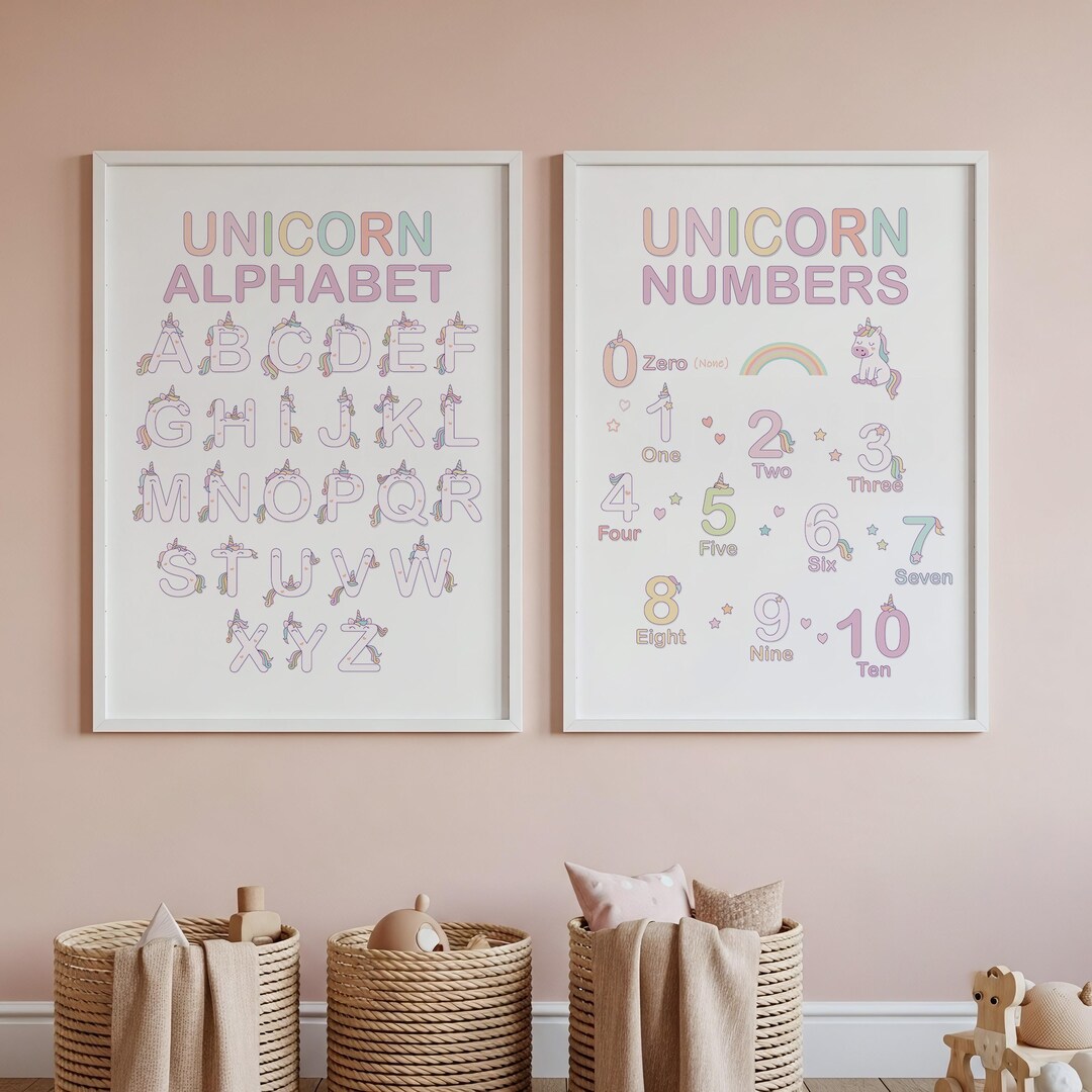 Unicorn Alphabet Numbers Print Set – Kids Nursery, Preschool Classroom ...