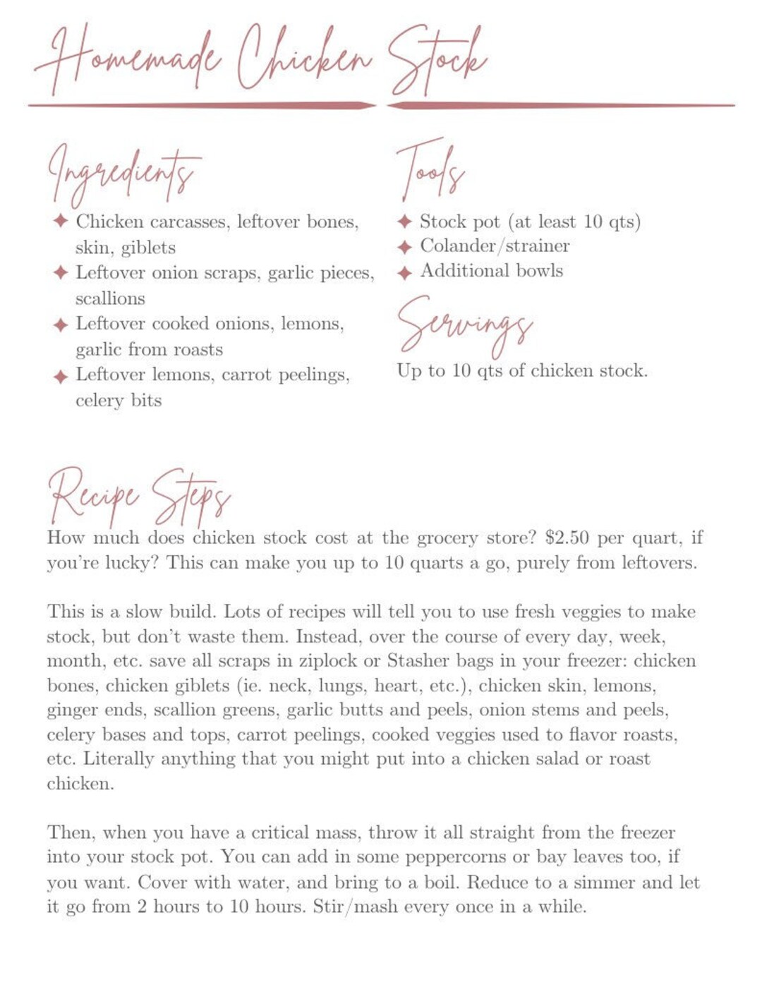 Handwritten Recipe Card Template - Matte Rose - Etsy