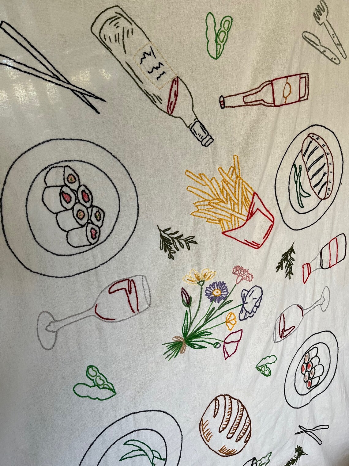 Steak & Sushi Tablecloth Embroidery Design and Step by Step Guide - Etsy