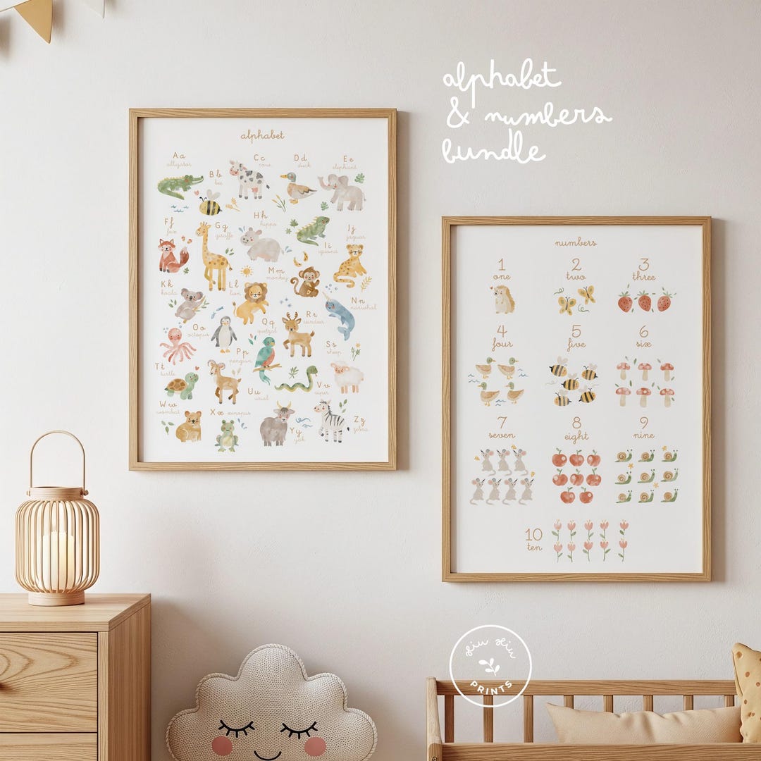 ABC Alphabet & Numbers Printable Bundle, Watercolor Preschool Learning ...