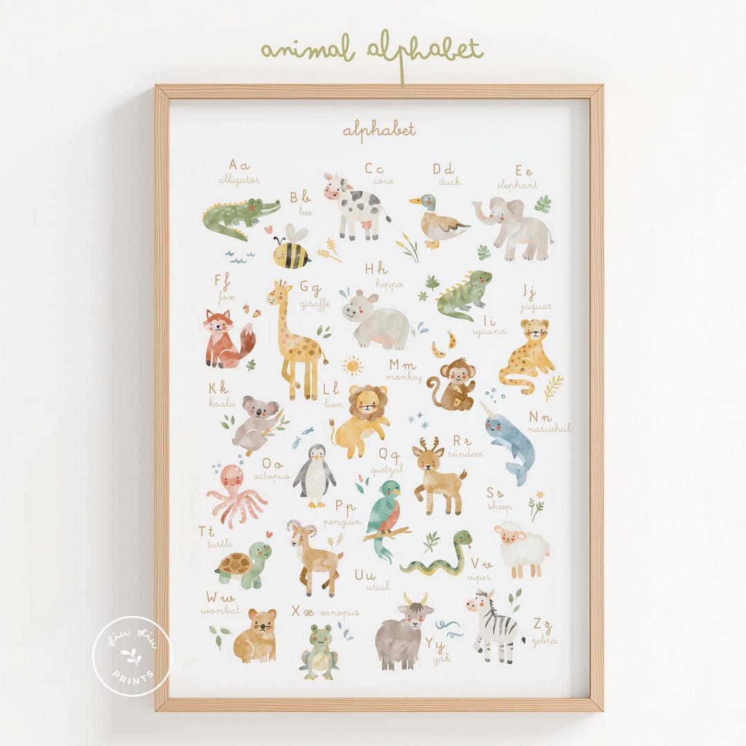 ABC Alphabet Poster Printable for Nursery, Animal Alphabet Wall Art ...